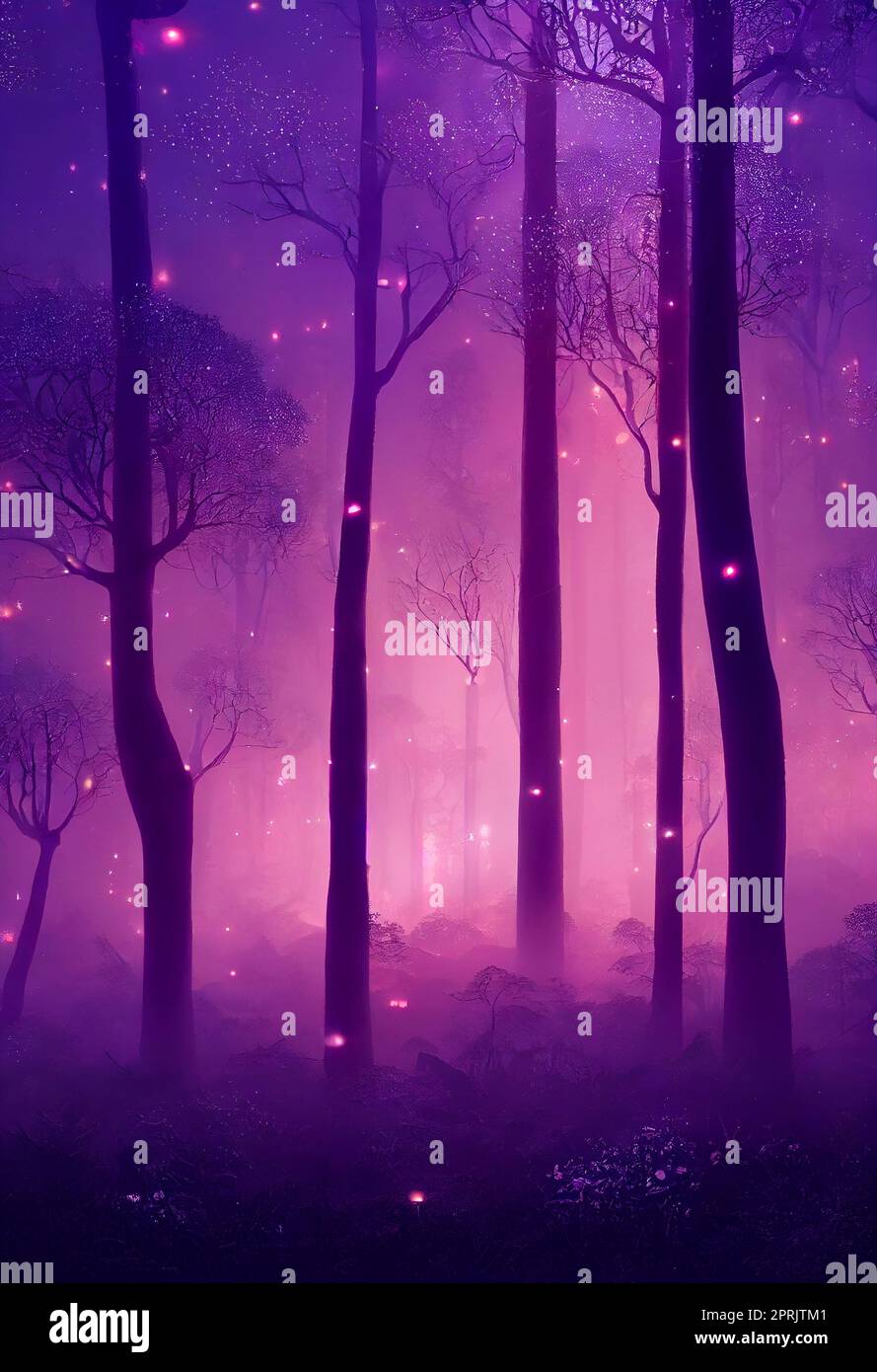 Dark wild wood background, mysterious place scenery illustration Stock ...