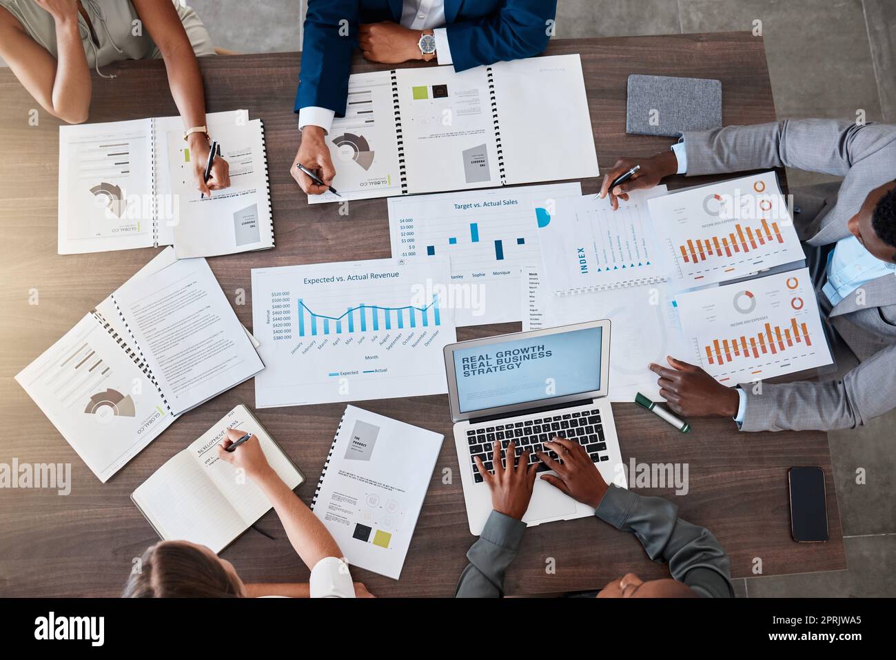 Meeting, planning and finance with a team of business people discussing ...