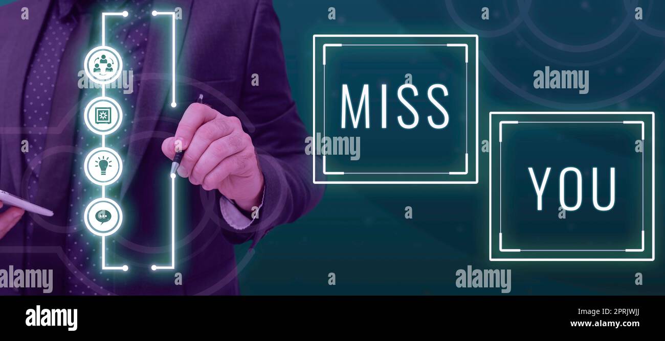 Hand writing sign Miss You, Business concept Longing for an important ...