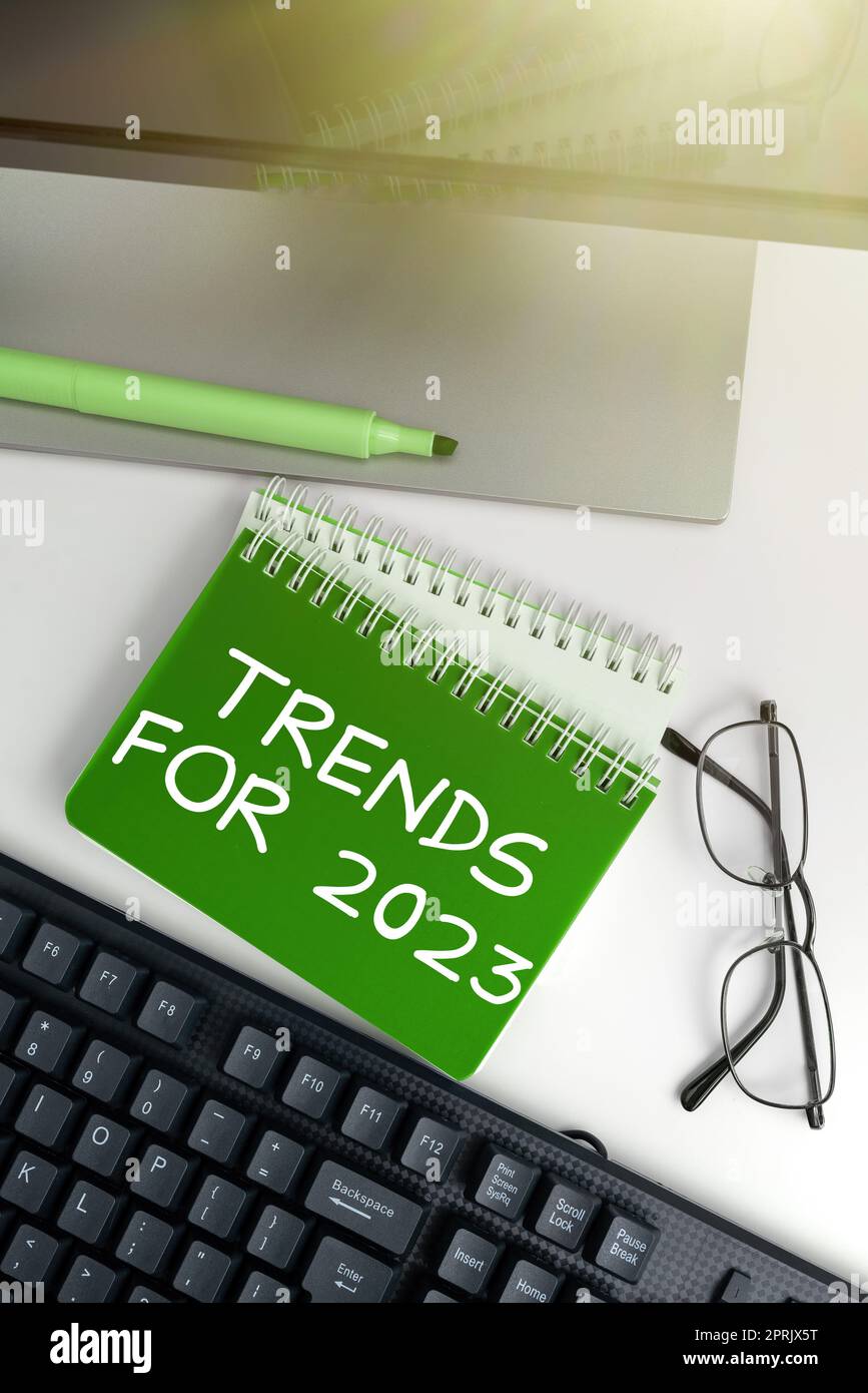 Hand writing sign Trends For 2023, Concept meaning list of things that ...