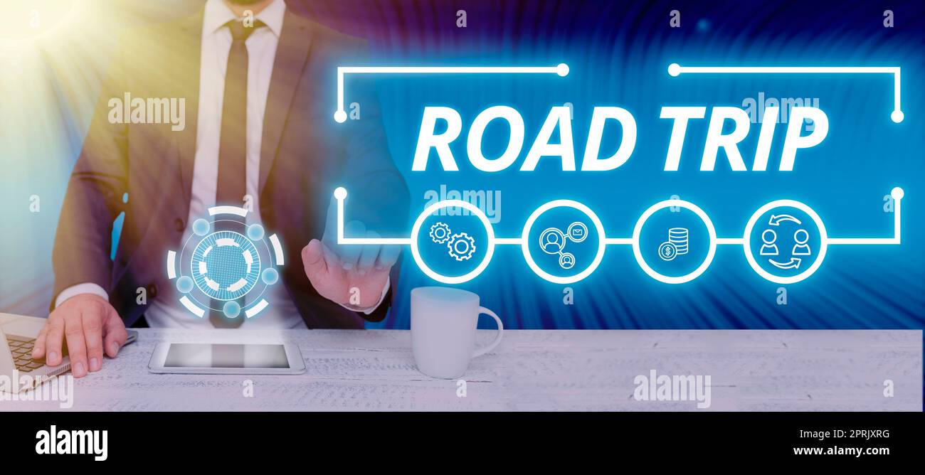 Hand writing sign Road Trip, Word for Roaming around places with no ...