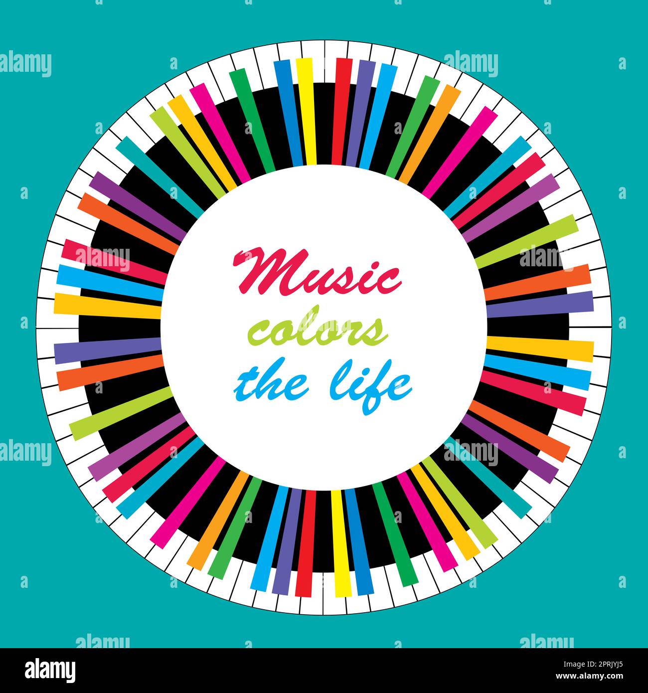 Abstract colored circular piano on white background with message Music ...