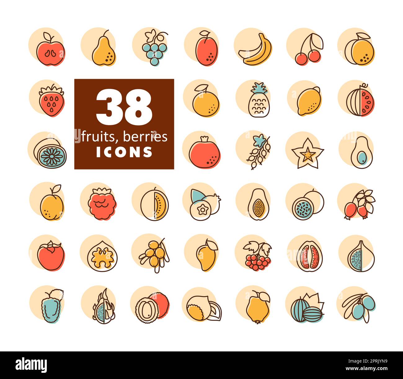 Set of Fruits and Berries vector isolated icon. Graph symbol for food ...