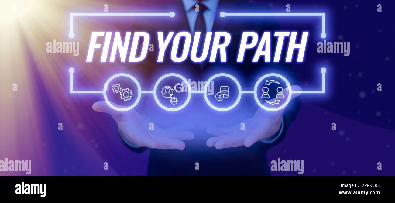 Text caption presenting Find Your Path, Business approach Search for a way to success Motivation ...