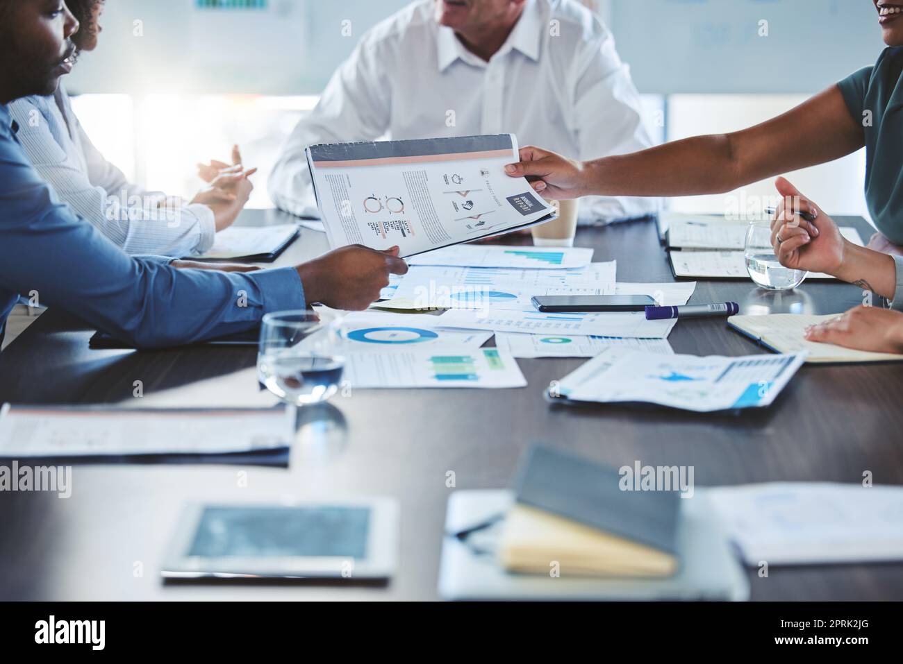 Business teamwork hands, paperwork and planning annual report, research and financial budget in ...