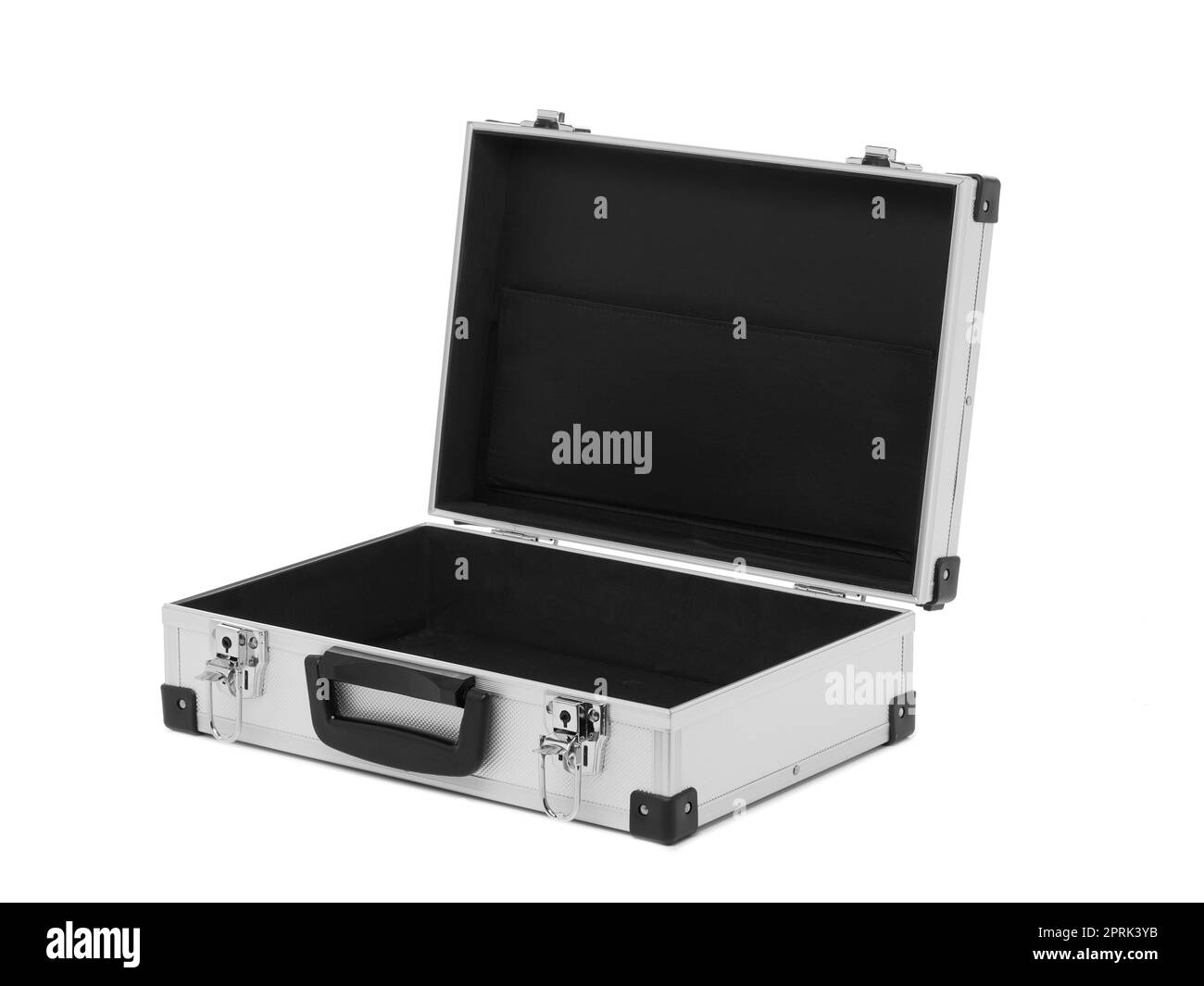 Metal suitcase isolated on white background. Concept of protection and ...