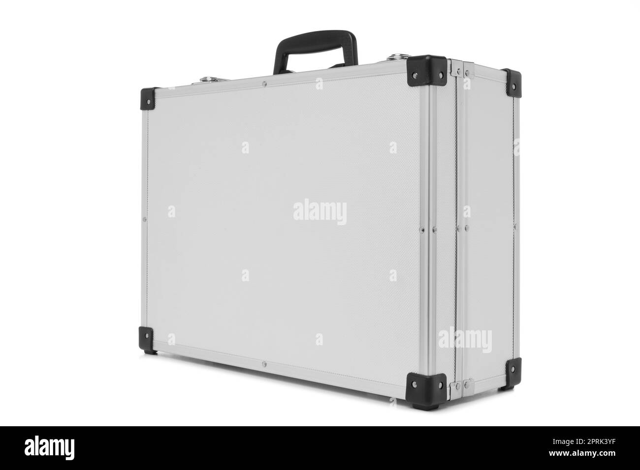 Metal suitcase isolated on white background. Concept of protection and ...