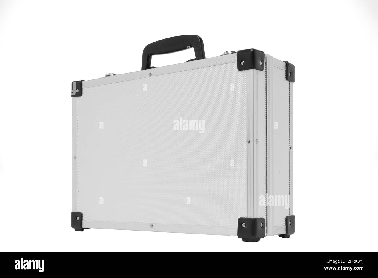 Metal suitcase isolated on white background. Concept of protection and ...