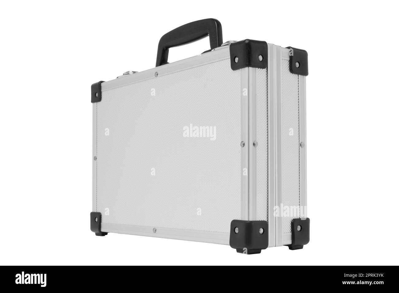 Metal suitcase isolated on white background. Concept of protection and ...