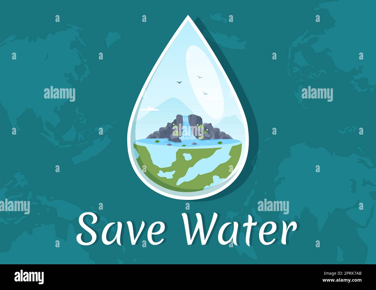 Water Saving Templates Hand Drawn Flat Cartoon Illustration for Mineral ...