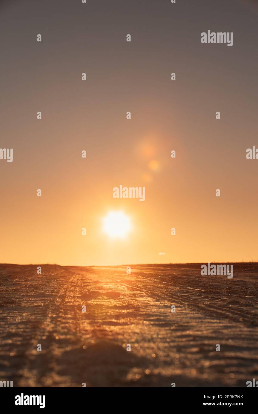 Sun Shine Above Countryside Sandy Country Road In Sunny Sunrise Morning ...