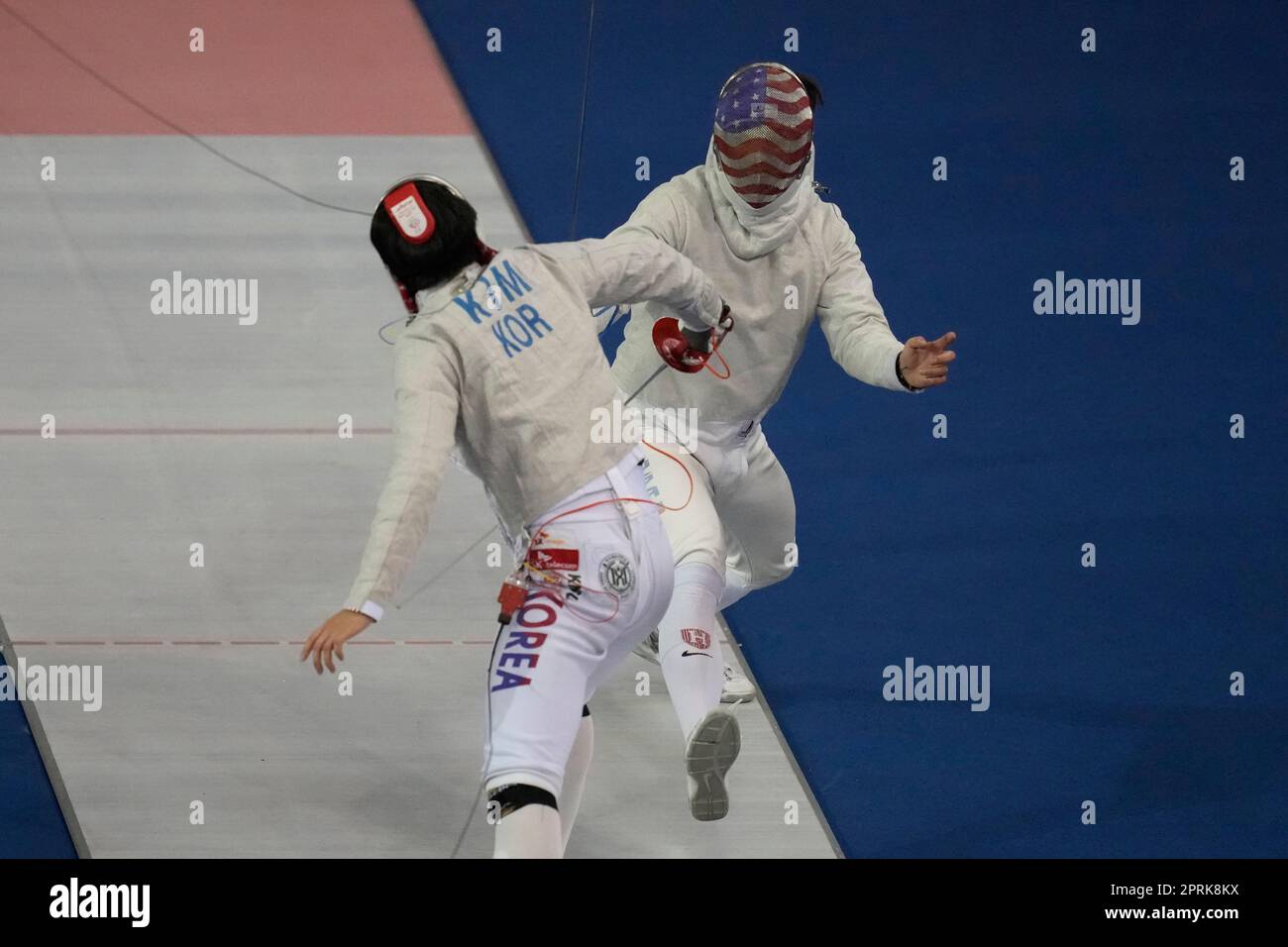 Mitchell Saron of the United States competes with Kim Byung-soo of ...