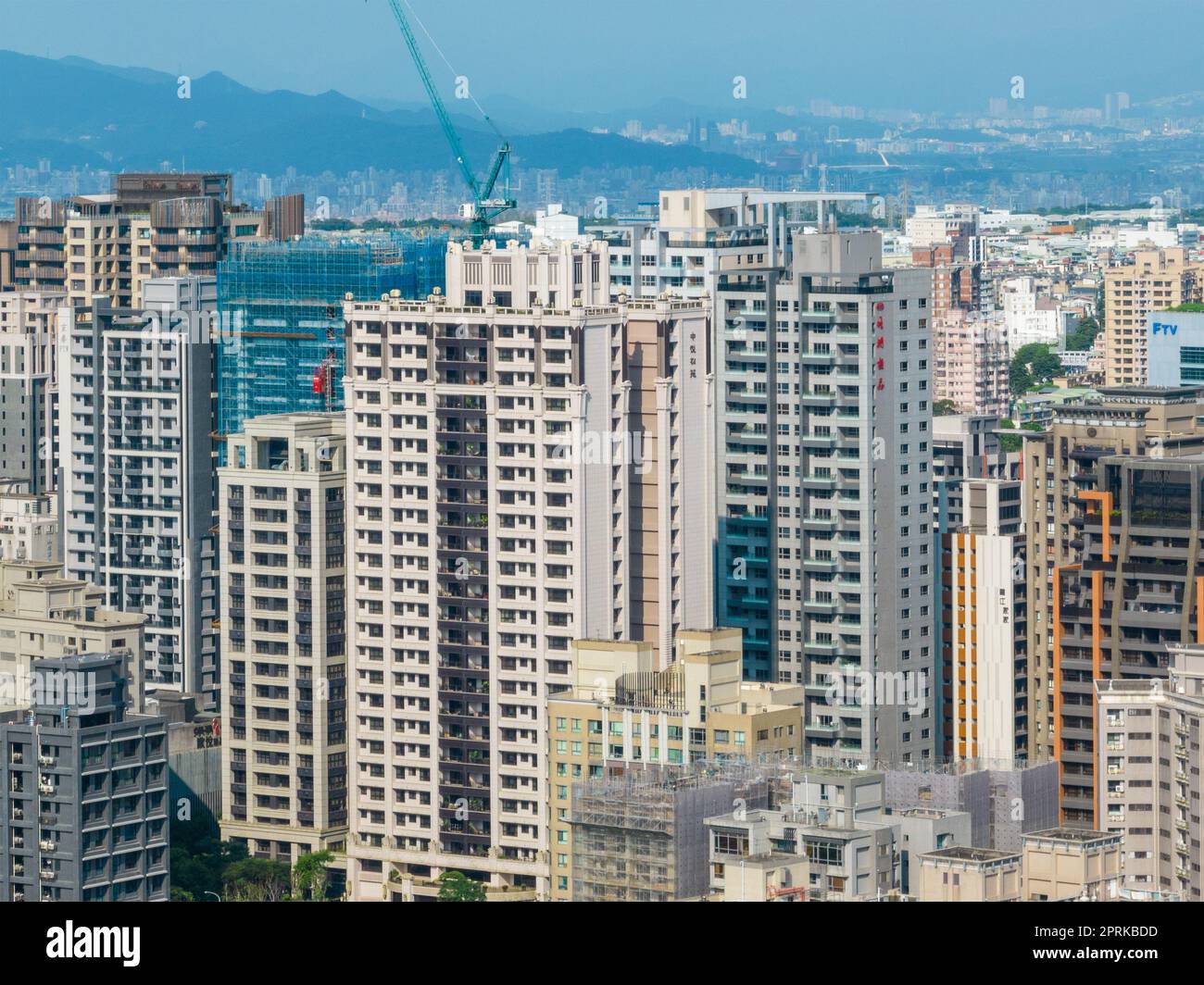 New Taipei, Taiwan, 11 July 2022: Top view of the city in Linkou ...