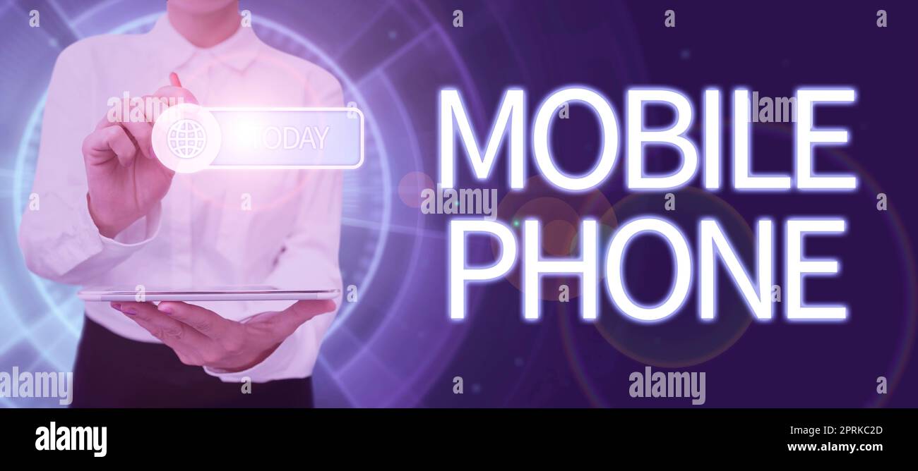 Text Sign Showing Mobile Phone Word Written On A Handheld Device Used To Send Receive Calls And