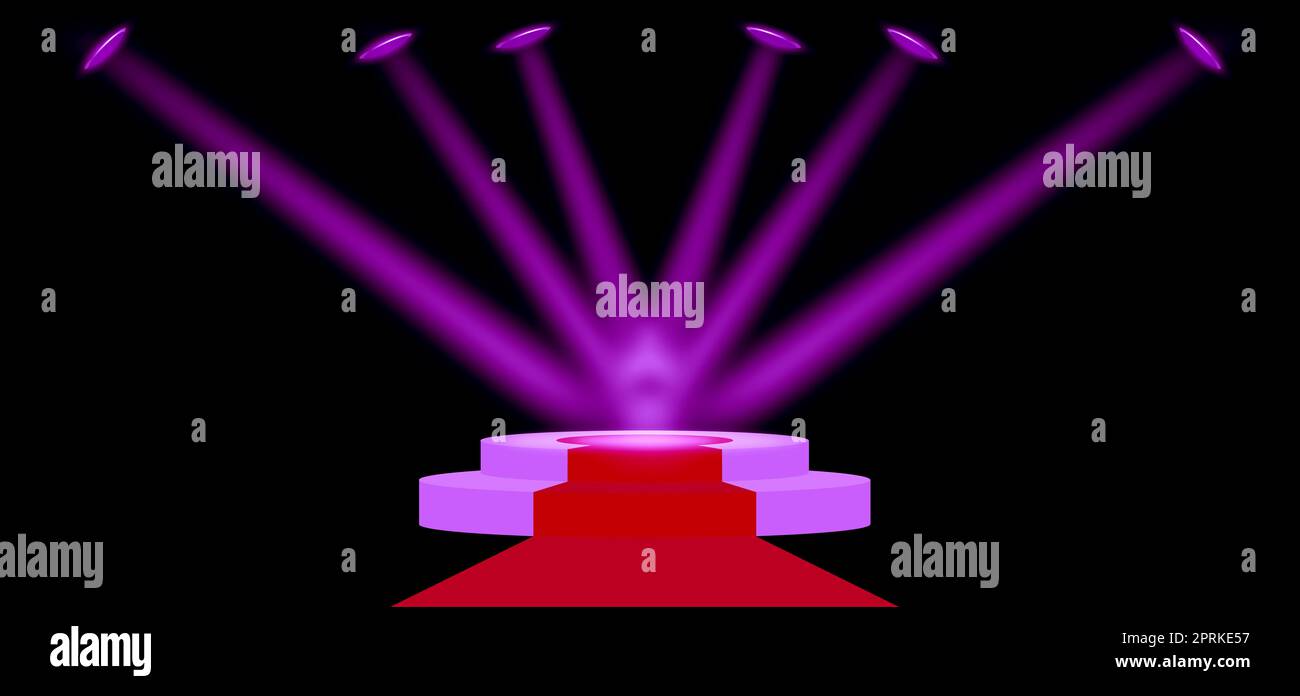 Stage podium and color lighting display platform, modern studio, wall ...