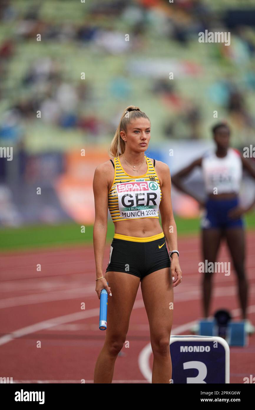 Alica Schmidt participating in the 4x400 meters relay of the European ...