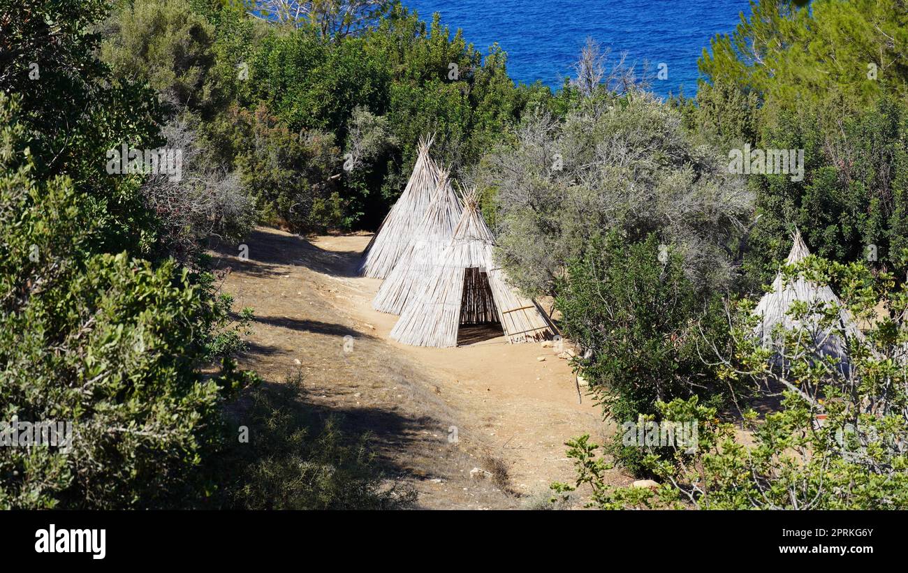 Camping site by the Mediterranean Sea. Green tourism. Akamas peninsula ...