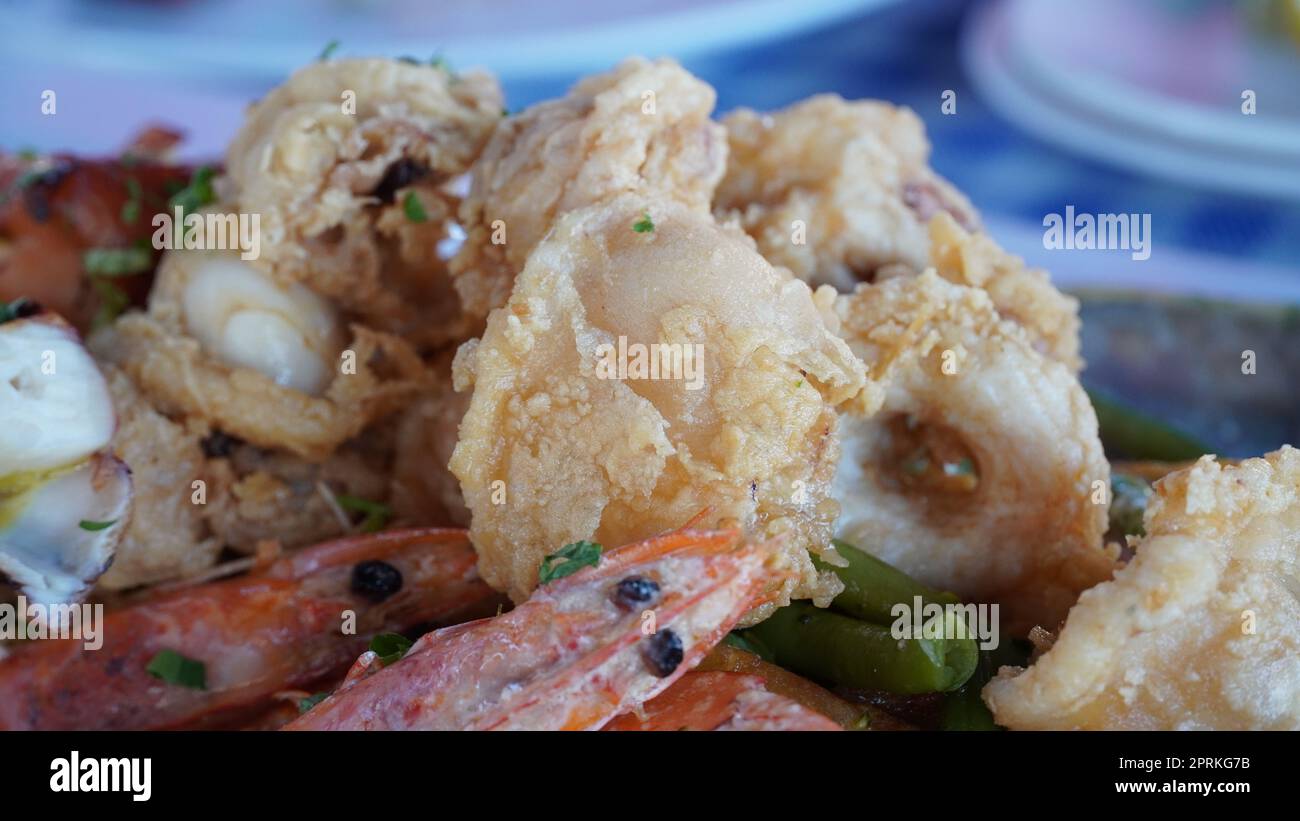 Cyprus fish and seafood meze at harborside restaurant. Huge meze meal ...