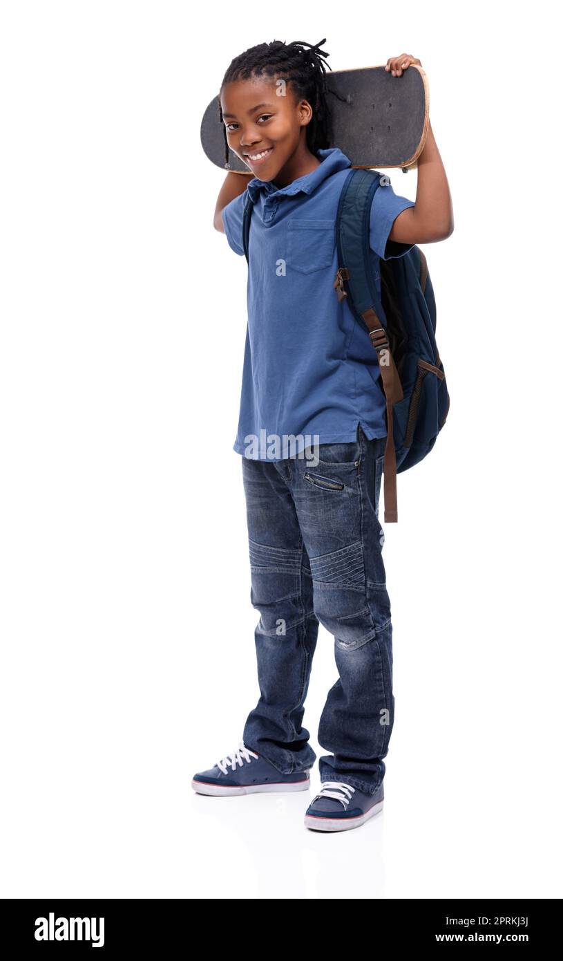 Ready to hit the streets. A young African-American boy holding his ...