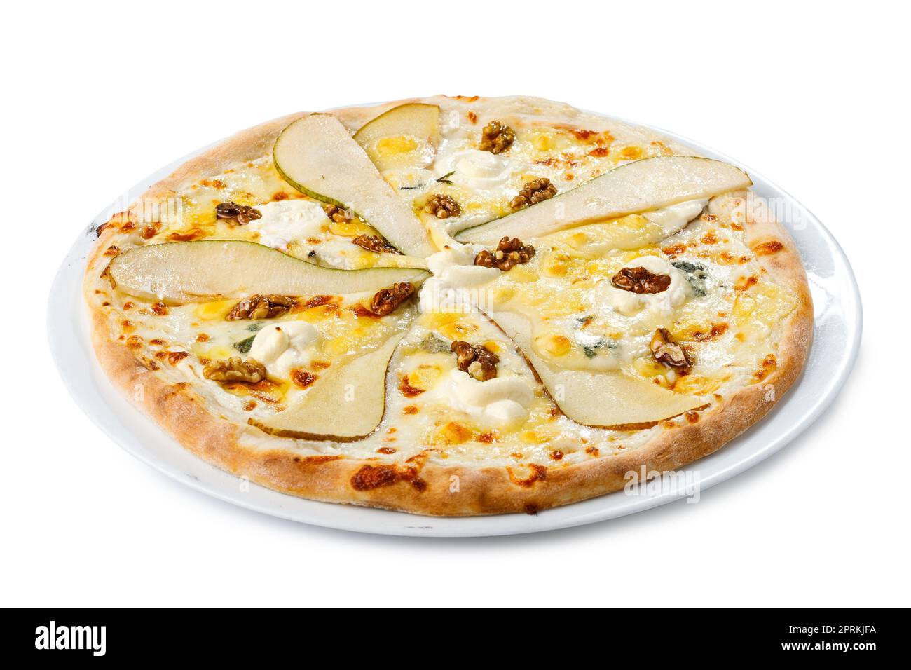 Original and non-traditional fruit homemade sweet pear pizza with ...