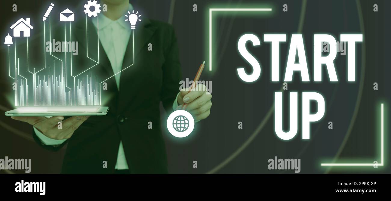 Hand writing sign Start Up, Word Written on summarizes the particular ...