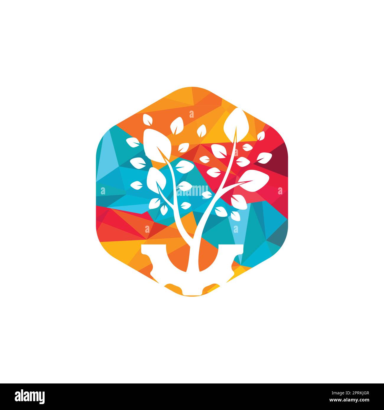 Gear tree vector logo design template. Modern nature technology logo. Green eco tech and ...