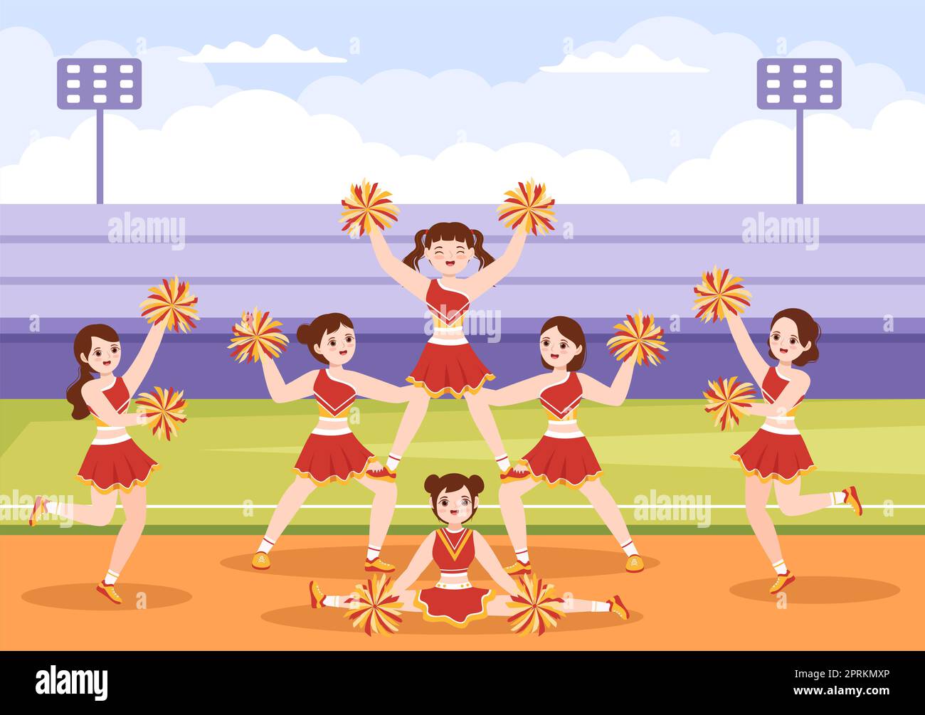 Cheerleader Girl with Pompoms of Dancing and Jumping to Support Team ...