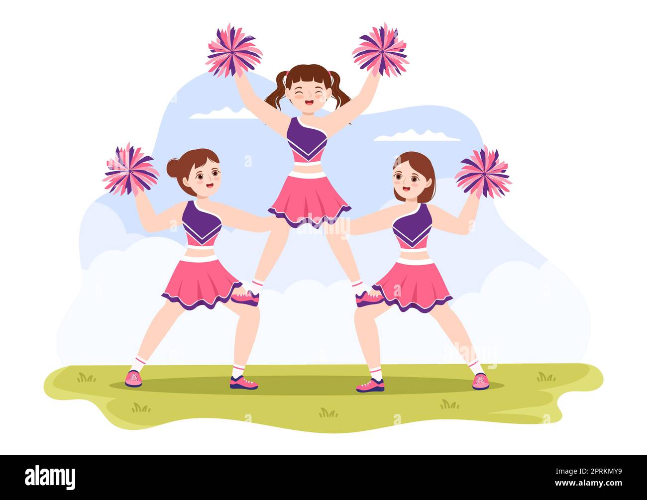 Cheerleader Girl with Pompoms of Dancing and Jumping to Support Team ...