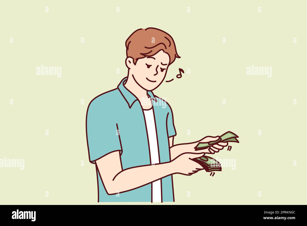 Happy young man counting money in hands. Smiling guy with dollar ...