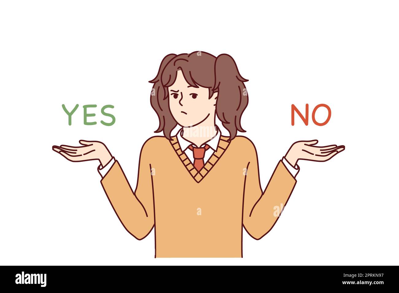 Confused millennial girl make choice between yes and no. Frustrated ...