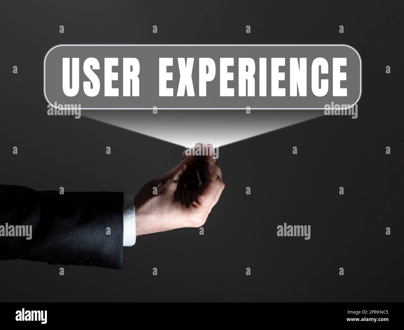 Sign displaying User Experience, Business approach how a person reacts and feels after using a ...