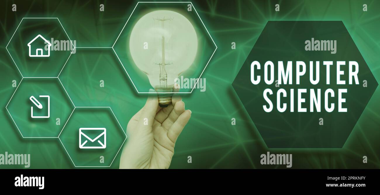 Text caption presenting Computer Science, Business showcase instruct ...