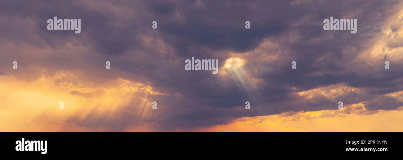 Sunshine In Sunrise Bright Dramatic Sky. Sun Ray Through Dark Rainy ...