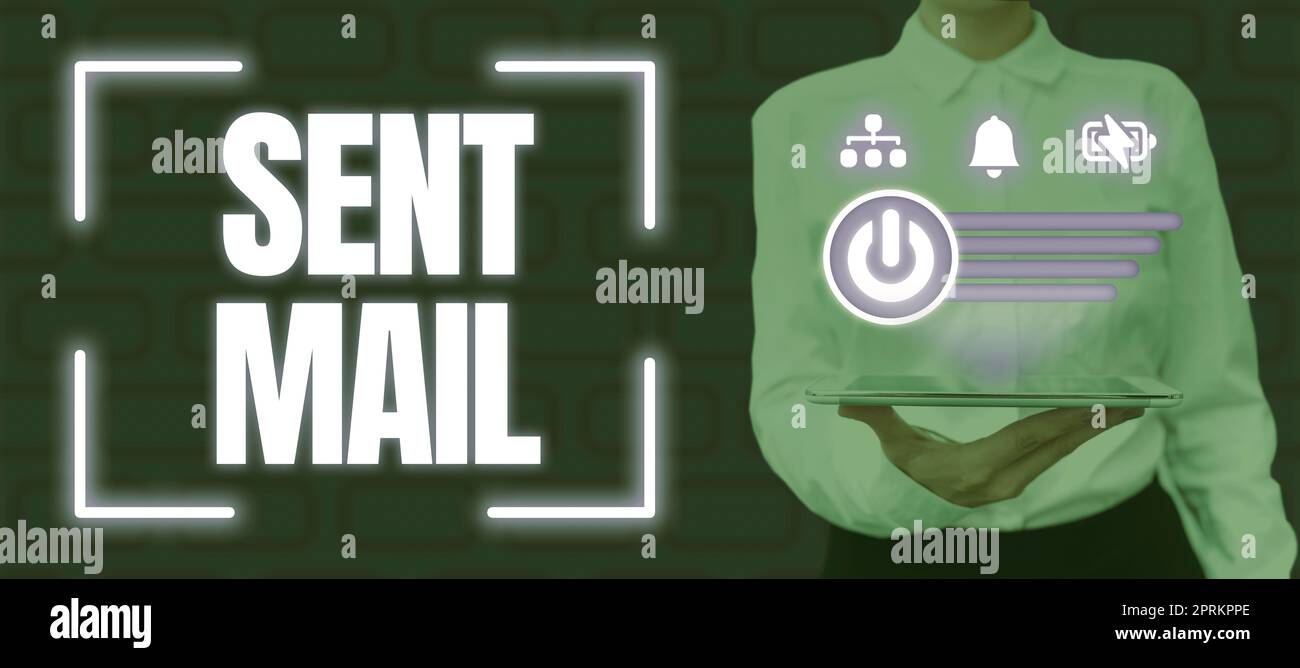 Text caption presenting Sent Mail, Concept meaning Event where a letter ...