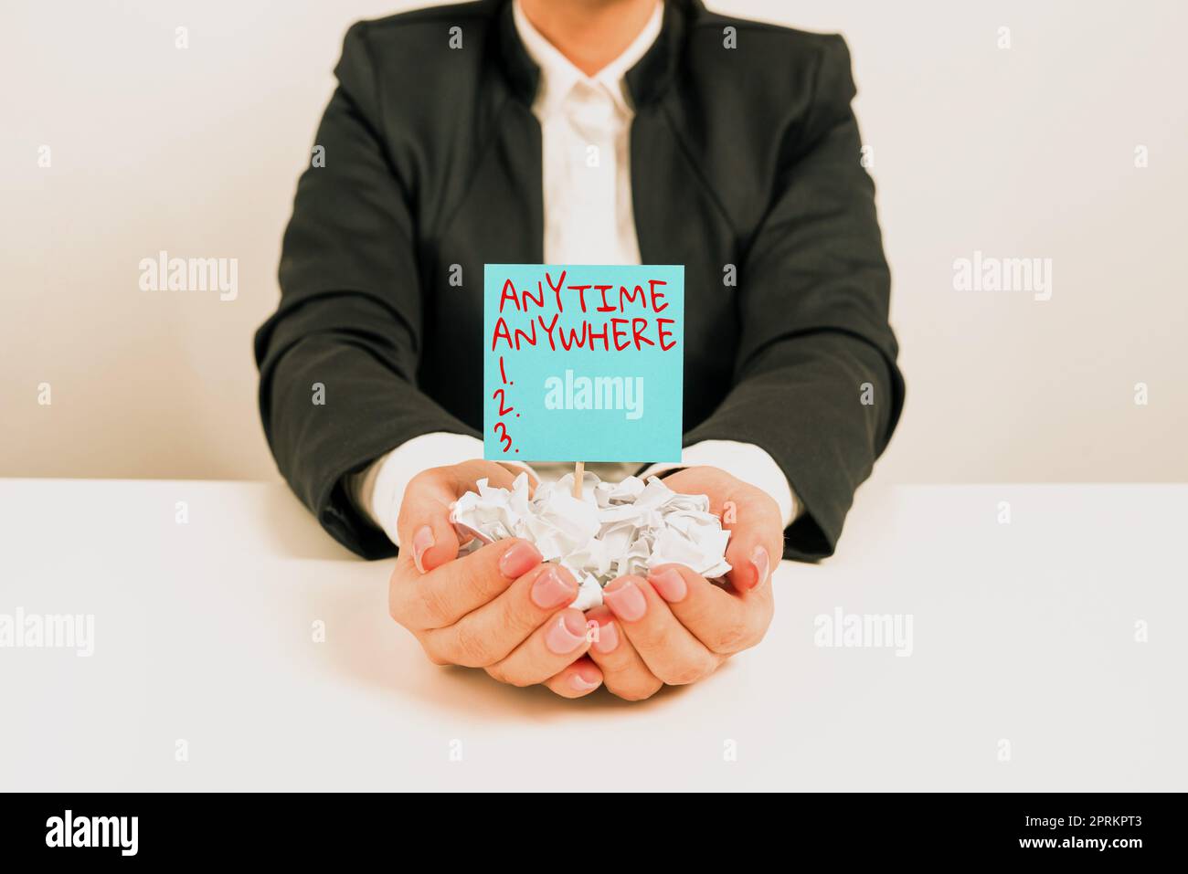 Text caption presenting Anytime Anywhere, Concept meaning obtainable ...