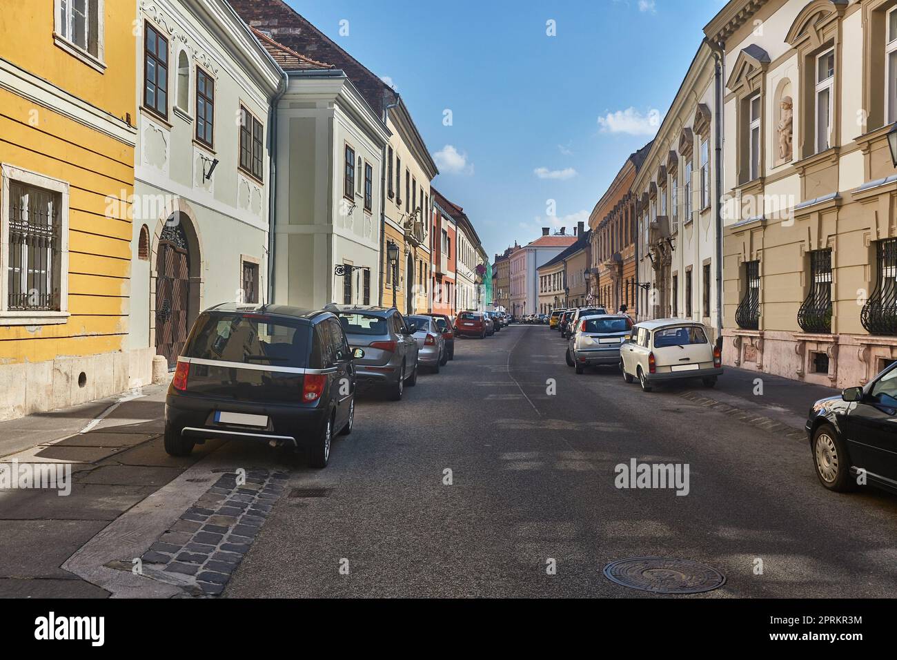 Street with houses in Budapest, old castle district of Buda Stock Photo ...