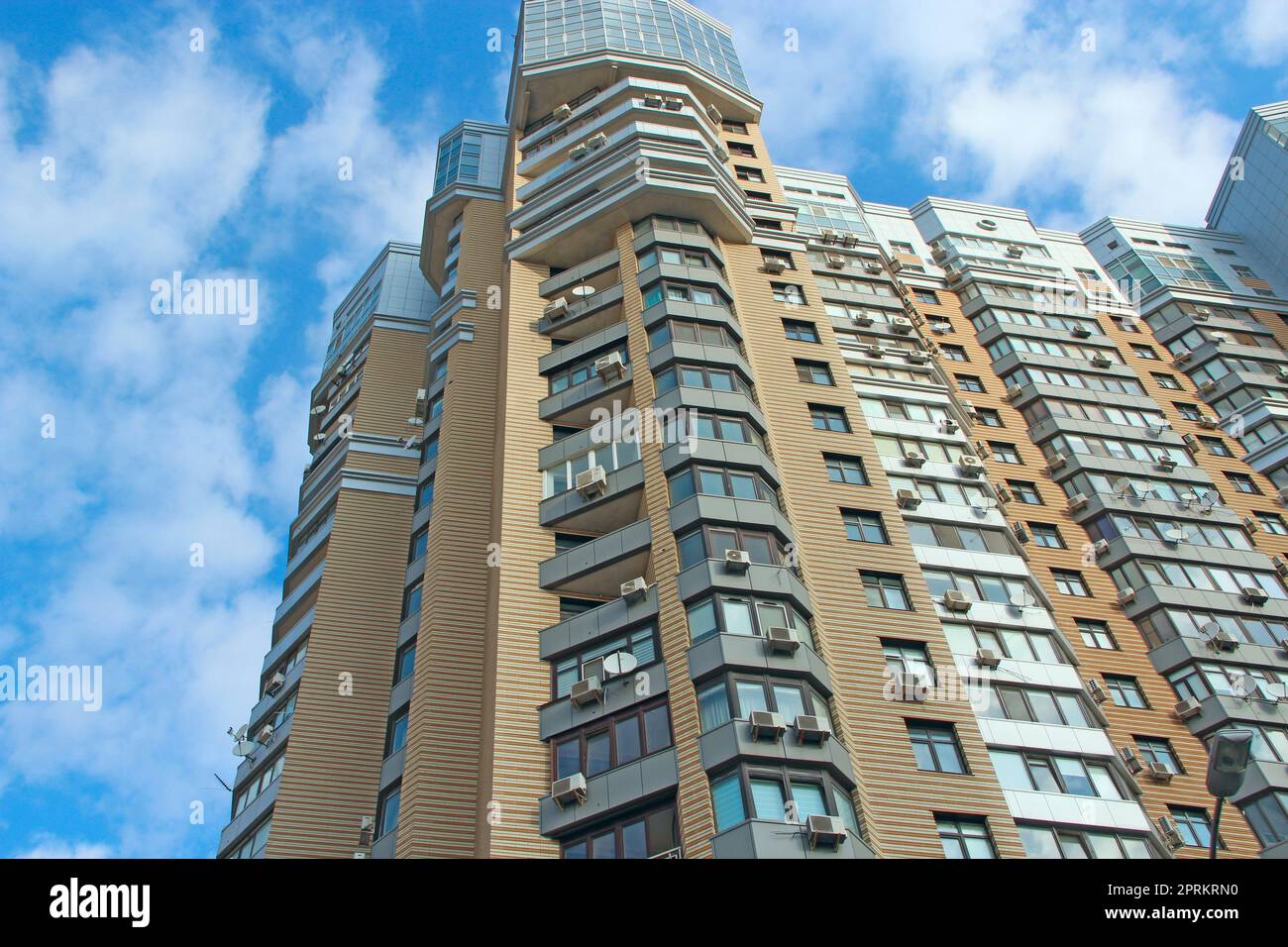 Kyiv, Ukraine - 15 OCTOBER, 2019: view up to the high modern skyscraper ...