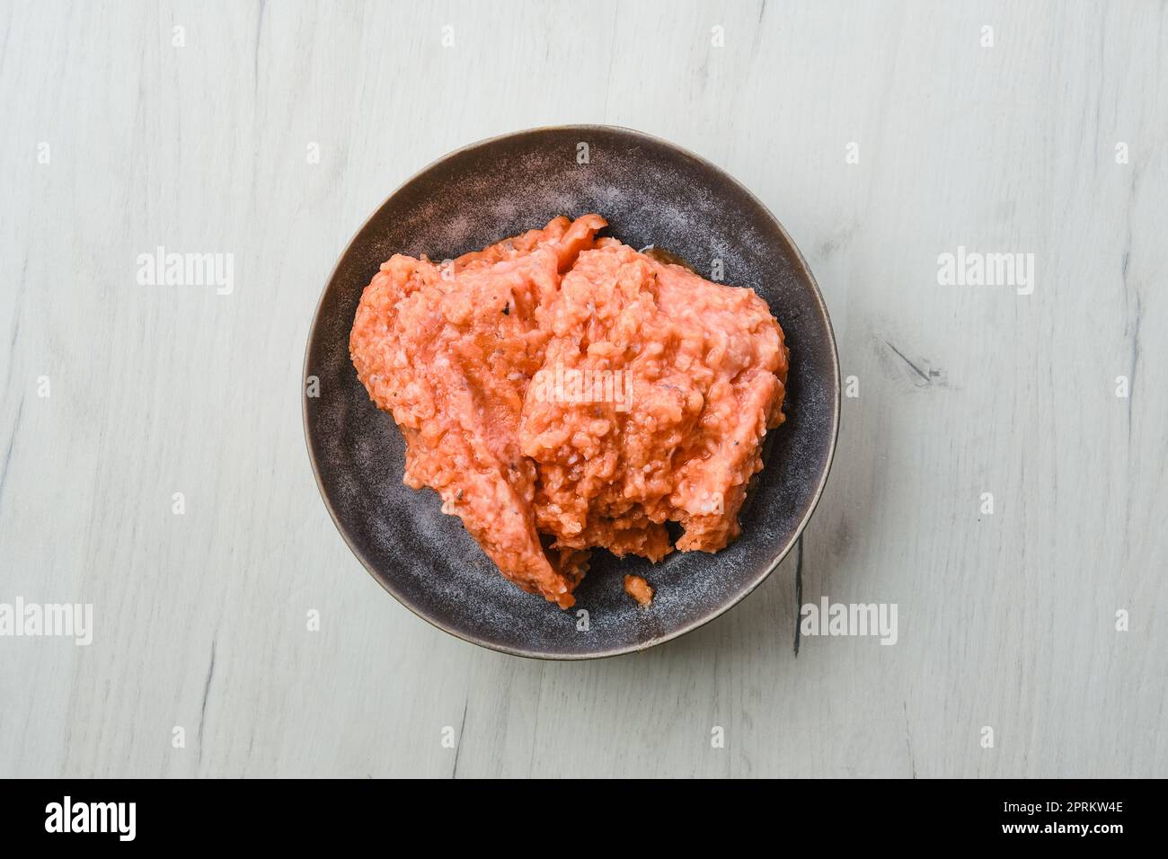 Top view of plate with minced salmon Stock Photo - Alamy