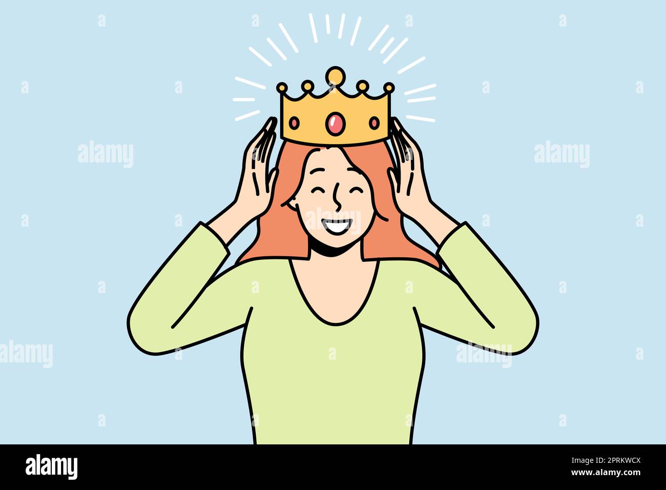 Smiling young woman with crown on head celebrate success. Happy ...