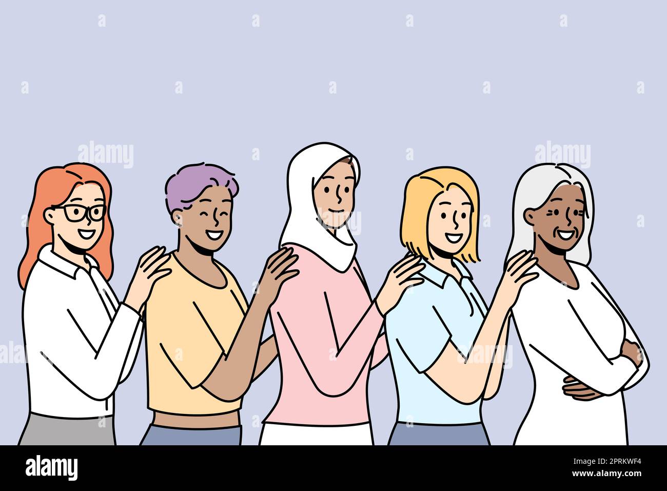 Group of smiling multiracial women stand together showing unity and ...