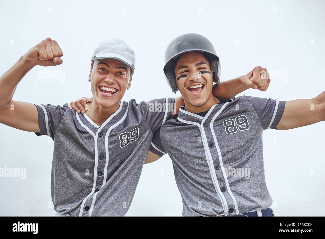 Baseball player, teamwork and celebration for win, champion and ...