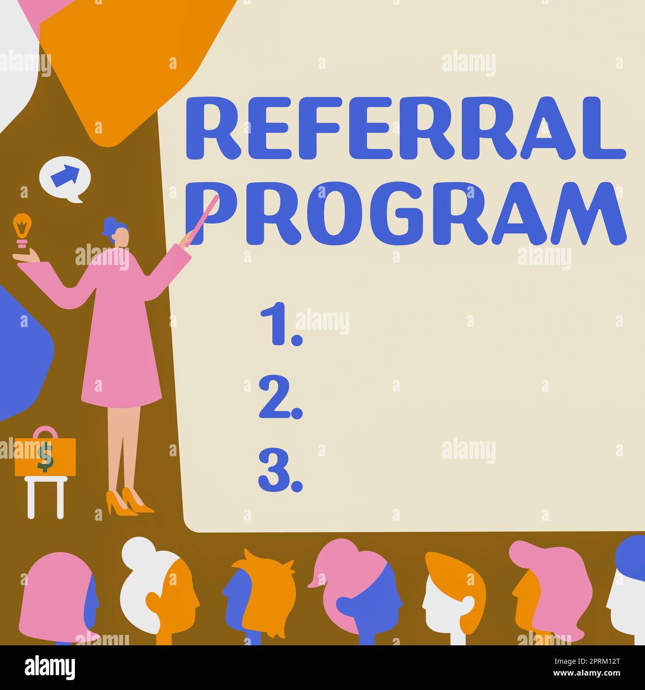 Sign displaying Referral Program, Business overview parking spaces that ...