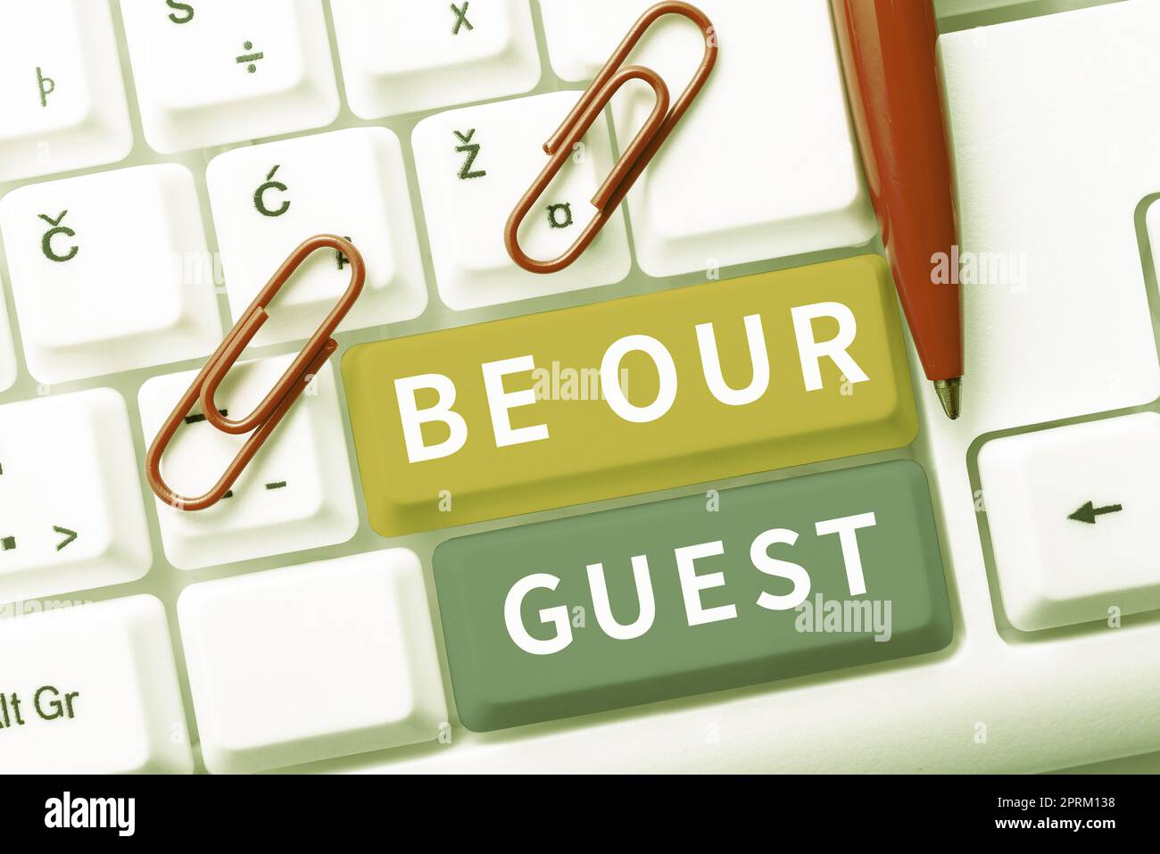 Hand writing sign Be Our Guest, Business idea Internet helping desk ...