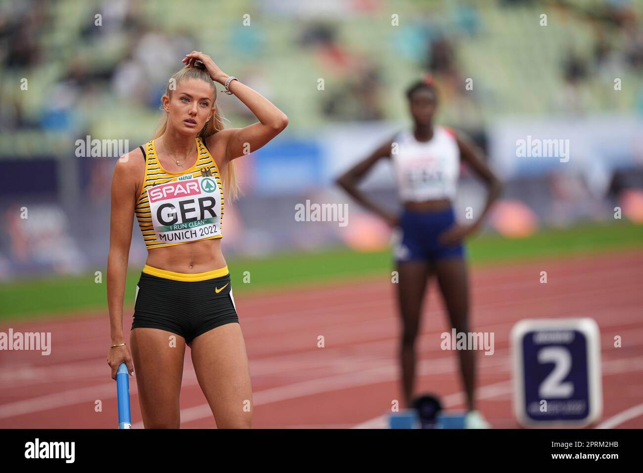 Alica Schmidt participating in the 4x400 meters relay of the European ...