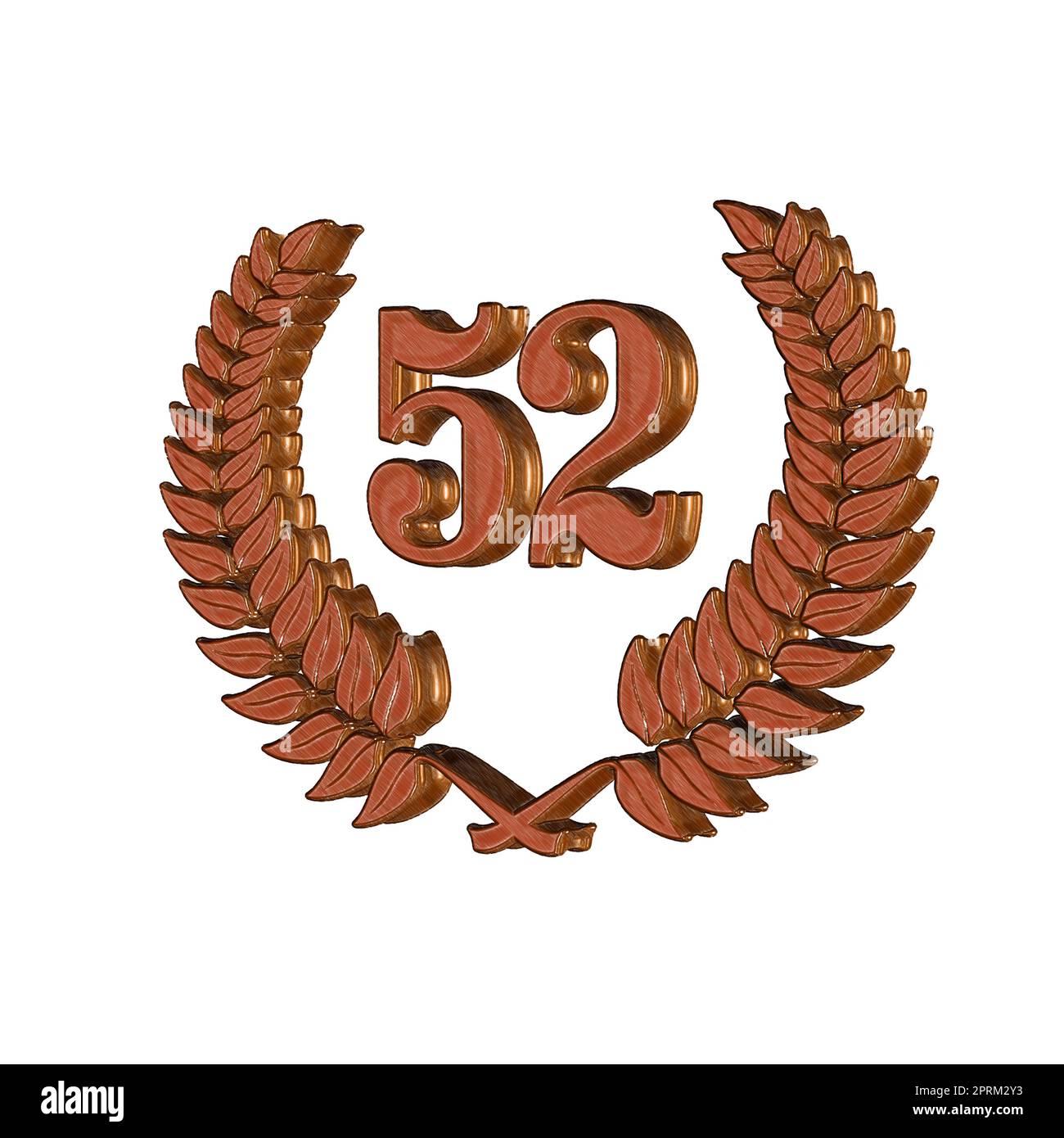 Number 52 with laurel wreath or honor wreath as a 3D-illustration, 3D ...