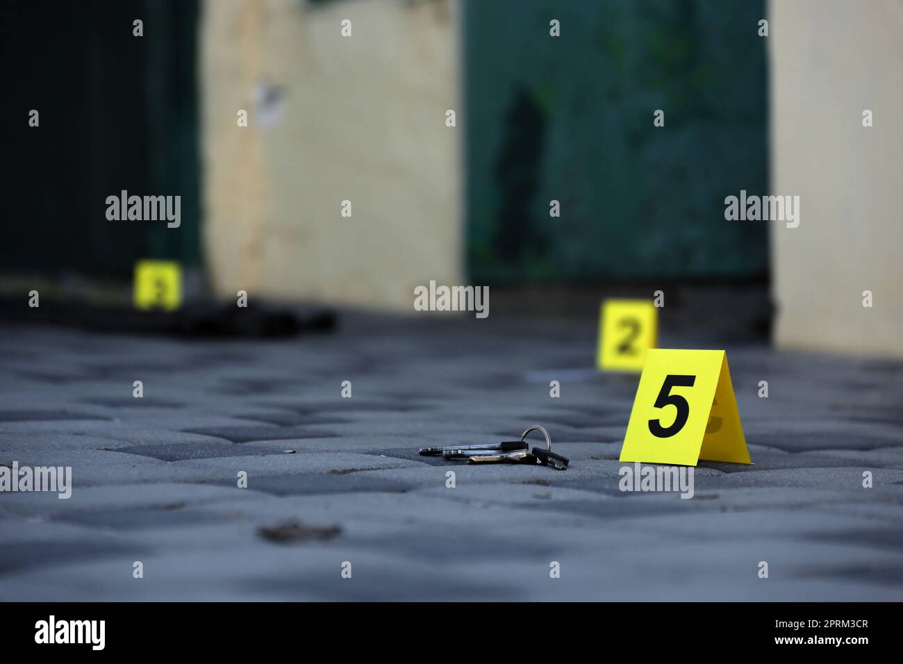 Evidence with yellow CSI marker for evidence numbering on the ...