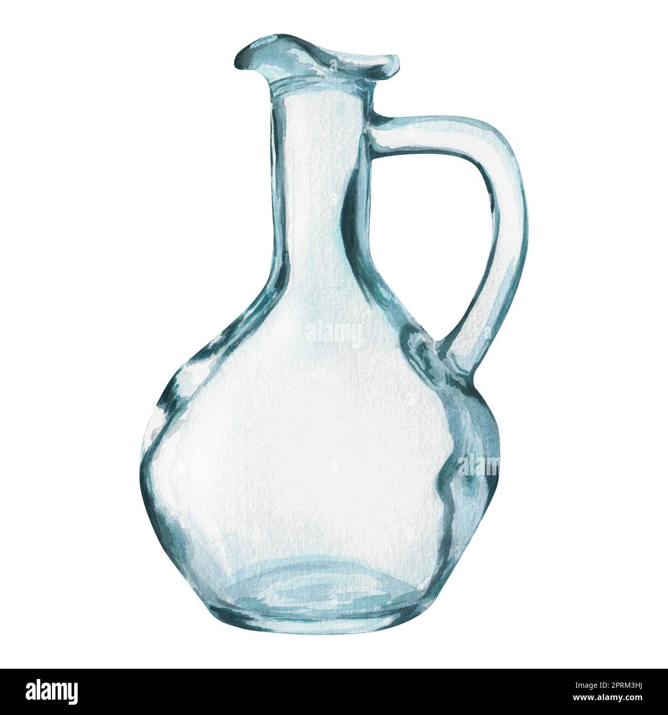 Hand drawn watercolor illustration of crystall clear glass jug without ...