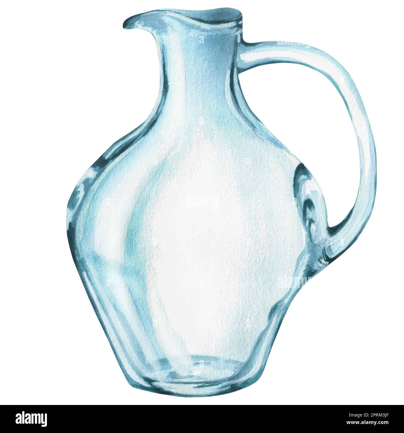 Hand drawn watercolor illustration of crystall clear glass jug without ...
