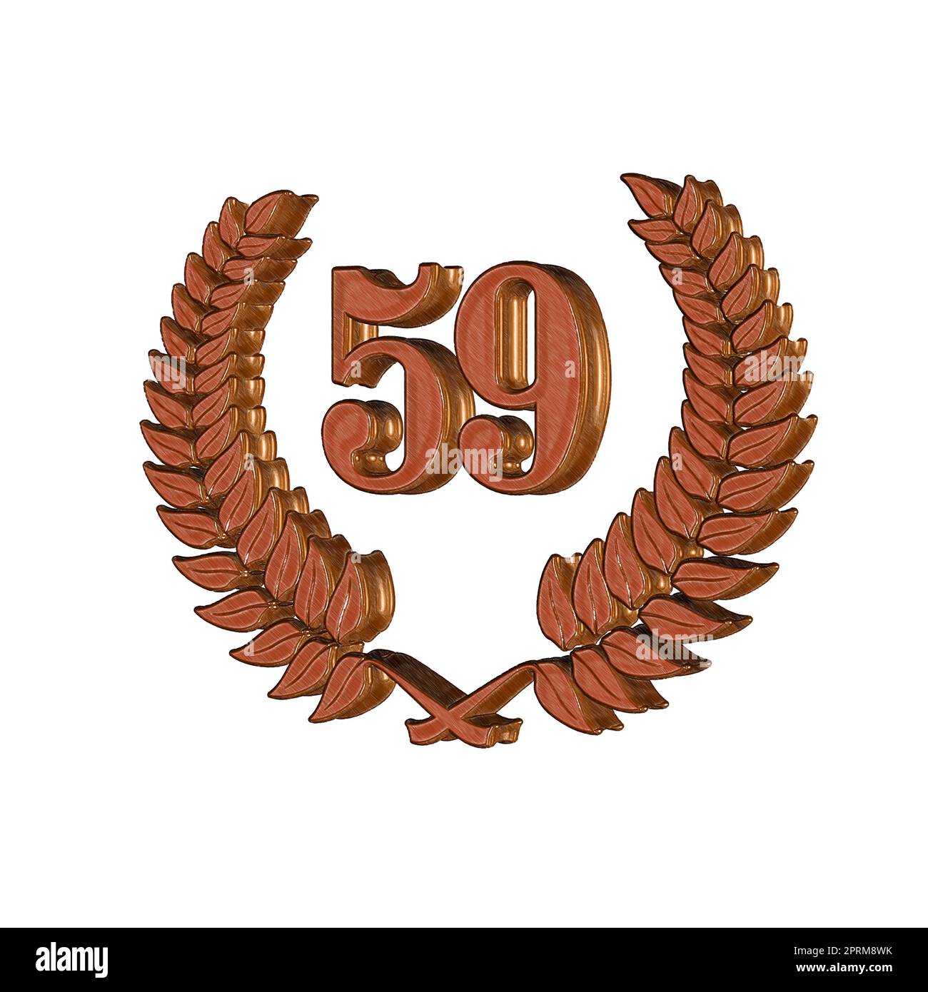 Number 59 with laurel wreath or honor wreath as a 3D-illustration, 3D ...