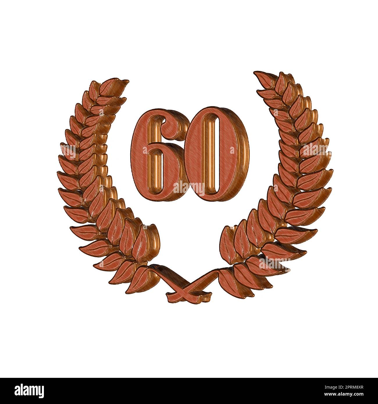 Number 60 with laurel wreath or honor wreath as a 3D-illustration, 3D ...